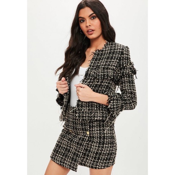 Missguided | Jackets & Coats | Missguided Black Boucle Frayed Tweed ...